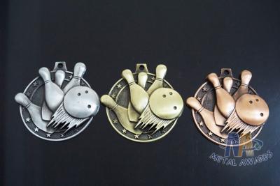 China Custom Zinc Alloy Bowling Sports Medals 2D 3D Engraved with Lanyard or Ribbon 50mm for sale