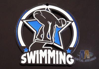 China Custom Soft Enamel Zinc Alloy Swimming Glow in the Dark Medals 63.5mm for Races for sale