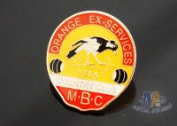 China Two Parts Connected Lapel Pin Badge 40mm Soft Enamel Gold Silver Copper Plating for sale