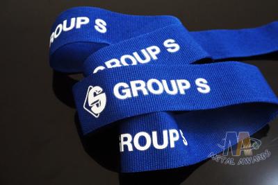 China Custom Blue Ribbon With White Printing Woven Medal Ribbons Lanyards for Events 100pcs MOQ for sale