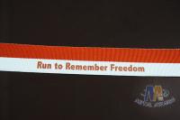 China Custom Stripe Red Light Blue Ribbon with Red Letter Printing Medal Ribbon 100pcs Polyester for sale