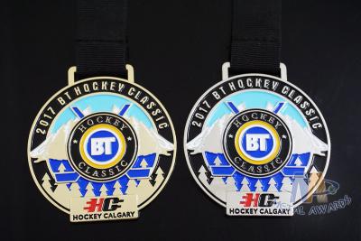 China Custom Soft Enamel Sports Medals 60mm Die Cast Zinc Alloy with Ribbon for Hockey Baseball Events for sale