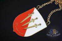 China 3 Sword Designed Soft Enamel Medals With Epoxy Antique Gold Plating for sale