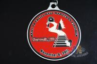 China Custom Sports Medals 70mm Zinc Alloy Soft Enamel with Epoxy Shiny Silver Plating Red Ribbon for sale