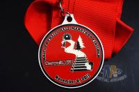 China Custom Sports Medals 70mm Zinc Alloy Soft Enamel with Epoxy Shiny Silver Plating Red Ribbon for sale