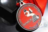 China Custom Sports Medals 70mm Zinc Alloy Soft Enamel with Epoxy Shiny Silver Plating Red Ribbon for sale