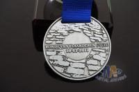 China Custom Sports Marathon Die Cast Medals 60mm Zinc Alloy Antique Silver with Blue Ribbon for sale