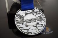China Custom Sports Marathon Die Cast Medals 60mm Zinc Alloy Antique Silver with Blue Ribbon for sale
