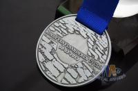 China Custom Sports Marathon Die Cast Medals 60mm Zinc Alloy Antique Silver with Blue Ribbon for sale