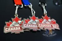 China Custom Sports Medals Die Cast Zinc Alloy Leaf Shape 63.5mm Soft Enamel Colors Baseball Basketball Canada Maple Leaf for sale