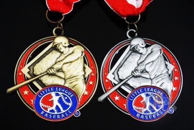 China Baseball 3D Effect Metal Sports Award Medals 63.5mm Antique Gold Plating for sale