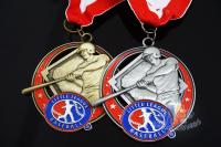 China Baseball 3D Effect Metal Sports Award Medals 63.5mm Antique Gold Plating for sale