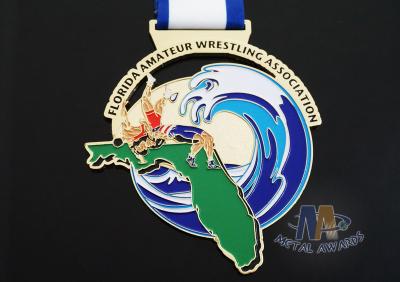 China Custom Taekwondo Wrestling Metal Award Medals 76.2mm Zinc Alloy with Sublimated Ribbon for sale