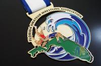 China Custom Taekwondo Wrestling Metal Award Medals 76.2mm Zinc Alloy with Sublimated Ribbon for sale