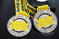 China Custom Cut Out Design Glitter Color Metal Award Medals 65mm Gold Plating with Printing Ribbon for sale