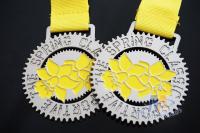 China Custom Cut Out Design Glitter Color Metal Award Medals 65mm Gold Plating with Printing Ribbon for sale