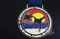 China Custom Taekwondo Round Race Medals 100mm Gold Plating Sandblast Effect for sale