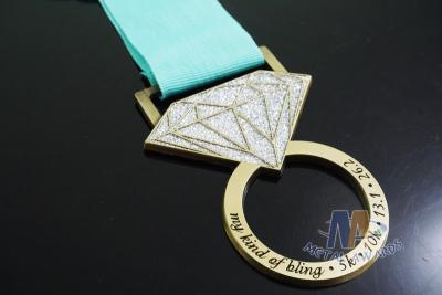 China 85mm Custom Diamond Medal Antique Gold Plating Glitter Color Zinc Alloy Die Cast Sports Award for sale