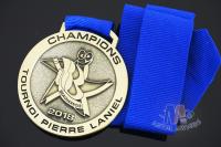 China Blue Ribbon Metal Award Medals Zinc Alloy 50mm Antique Gold Plating Custom Sports for sale