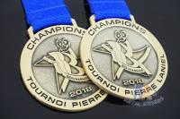 China Blue Ribbon Metal Award Medals Zinc Alloy 50mm Antique Gold Plating Custom Sports for sale
