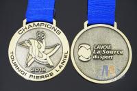 China Blue Ribbon Metal Award Medals Zinc Alloy 50mm Antique Gold Plating Custom Sports for sale