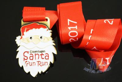 China Christmas Fun Run Metal Award Medals Gold Plating 60mm with Sublimated Ribbon for sale