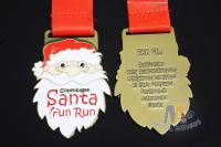 China Christmas Fun Run Metal Award Medals Gold Plating 60mm with Sublimated Ribbon for sale