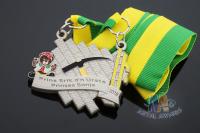 China Custom Sports Medals Zinc Alloy 40mm Die Casting Racking Enamel Medals with Yellow Green Ribbon for sale