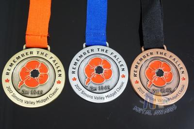 China Custom Zinc Alloy Competition Medals 50mm Antique Brass Plating Sandblasted Effect for sale