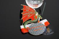 China Custom Soft Enamel Glitter Dragon Medals with Red White Ribbon 50mm for sale