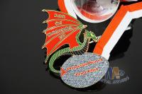 China Custom Soft Enamel Glitter Dragon Medals with Red White Ribbon 50mm for sale