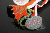 China Custom Soft Enamel Glitter Dragon Medals with Red White Ribbon 50mm for sale