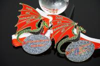 China Custom Soft Enamel Glitter Dragon Medals with Red White Ribbon 50mm for sale