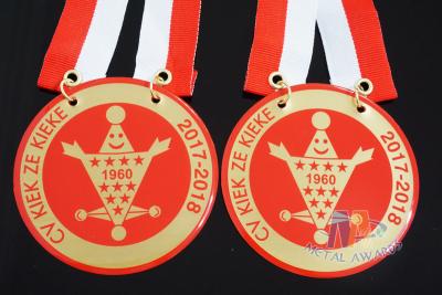China Custom 70mm Printing Full Color Epoxy Carnival Metal Award Medals with Red White Ribbon for sale