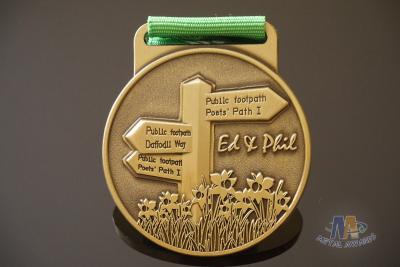 China Custom Die Casting 3D Effect Antique Gold Award Medals 50mm with Printing Ribbon for sale