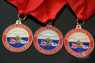 China Custom Soft Enamel Rowing Sports Medals with Red Ribbon 864x38mm Zinc Alloy for sale