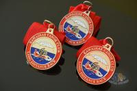 China Custom Soft Enamel Rowing Sports Medals with Red Ribbon 864x38mm Zinc Alloy for sale