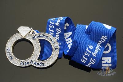 China Custom Wedding Day 5K Running Metal Medal Soft Enamel Glitter 63.5mm Ribbon for sale