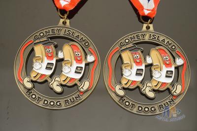 China Custom Sports Medals Antique Gold Plating 50.8mm Zinc Alloy Hot Dog Running Design for sale