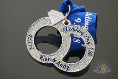 China Custom Wedding Day 5K Sports Metal Medal 63.5x50.8mm Zinc Alloy Soft Enamel for sale