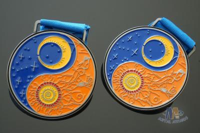 China Custom Zinc Alloy Die Cast Medal 60mm Soft Enamel Antique Silver with Ribbon for sale