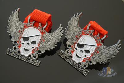 China Custom Skull Metal Award Medals Soft Enamel Filling 70x4mm Zinc Alloy Antique Silver for sale