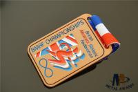 China Custom Soft Enamel Sports Medals 80mm Antique Gold Finish Zinc Alloy with Woven Ribbon for sale