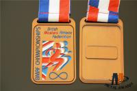 China Custom Soft Enamel Sports Medals 80mm Antique Gold Finish Zinc Alloy with Woven Ribbon for sale