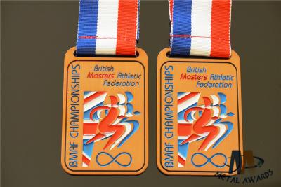 China Custom Soft Enamel Sports Medals 80mm Antique Gold Finish Zinc Alloy with Woven Ribbon for sale