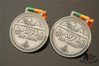 China Custom Dragon Engraved Medals Antique Silver Plated 60mm with Woven Ribbon for sale