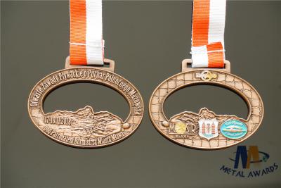 China Custom Die Cast Zinc Alloy Sports Medals 80mm Antique Copper Plated Oval Shape for sale