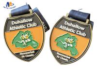 China Custom Egg Shape Sports Medals Antique Gold Plating 65mm 3mm for 5K Running Clubs for sale