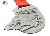 China Custom Sports Medals 70mm Antique Silver Plating Running Race Medals with Woven Ribbon for sale