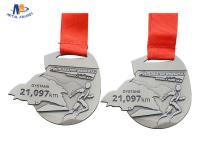 China Custom Sports Medals 70mm Antique Silver Plating Running Race Medals with Woven Ribbon for sale